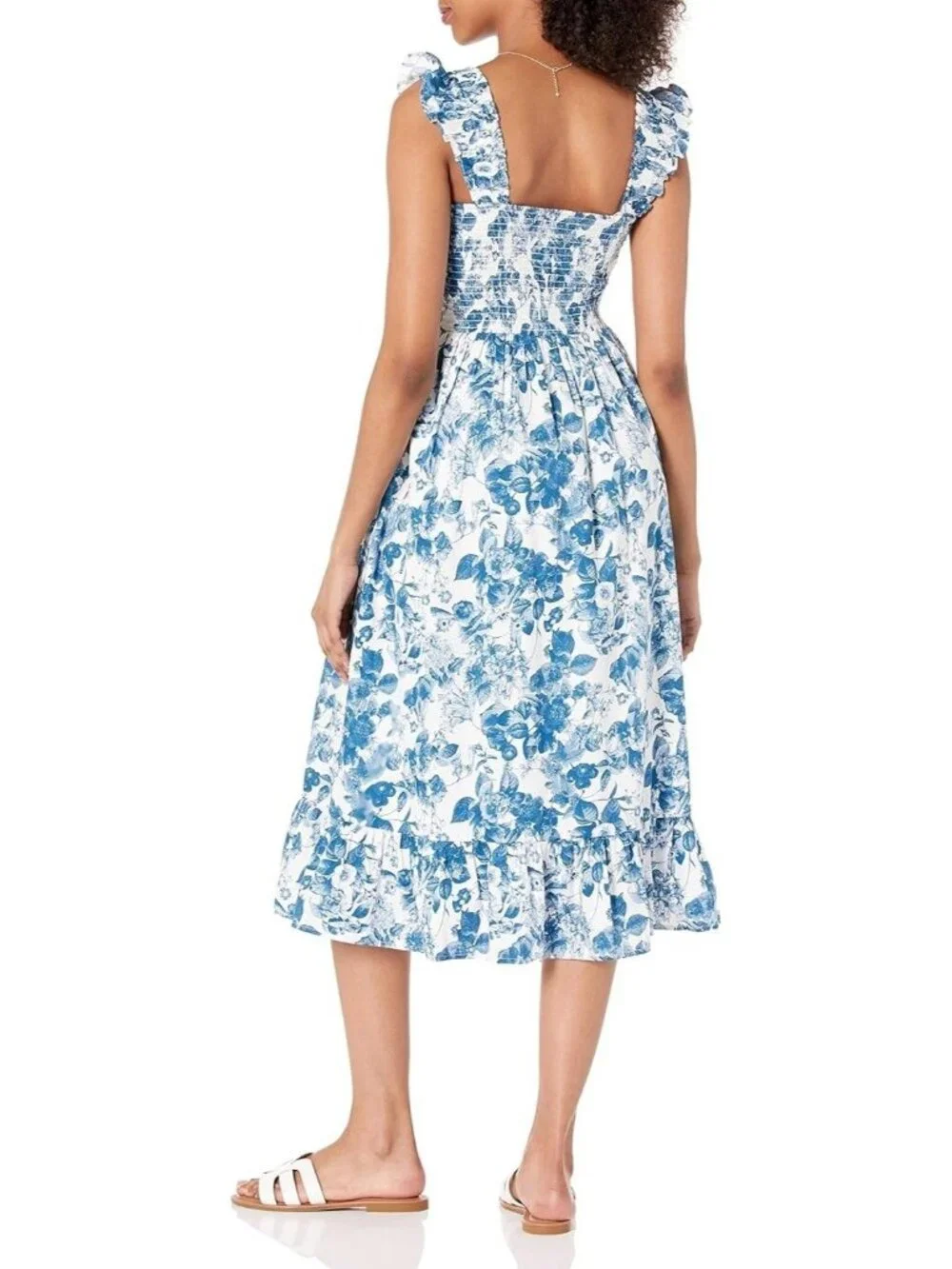 The Drop | Dresses | Small White Blue Floral Print Ruffled Shoulder ...